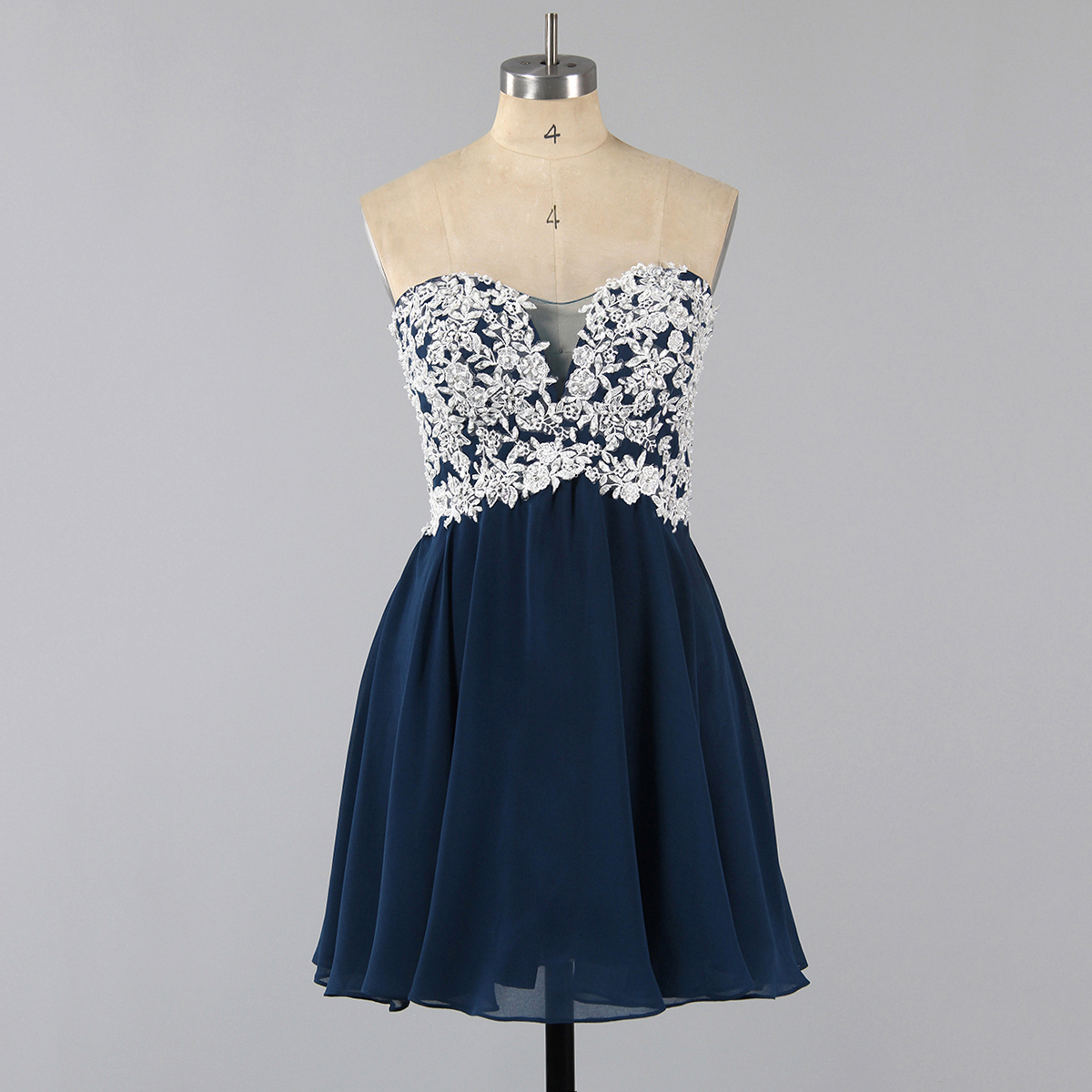 Custom Made Navy Blue Sweetheart Neckline White Lace Applique Chiffon A ...